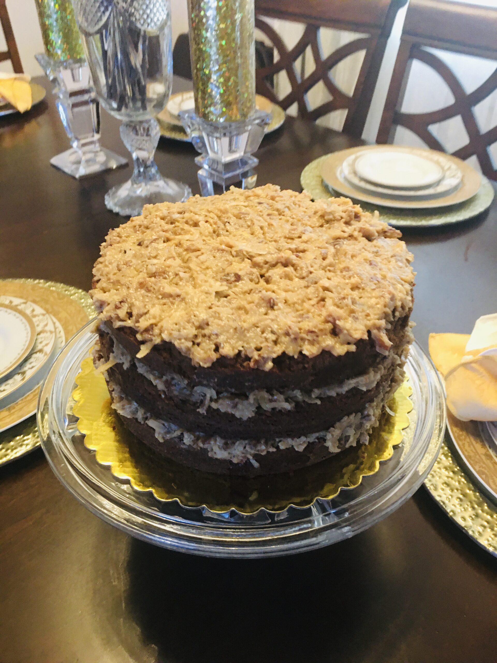 German Chocolate Cake with Coconut Pecan Caramel Frosting - JUNAY'S PLACE